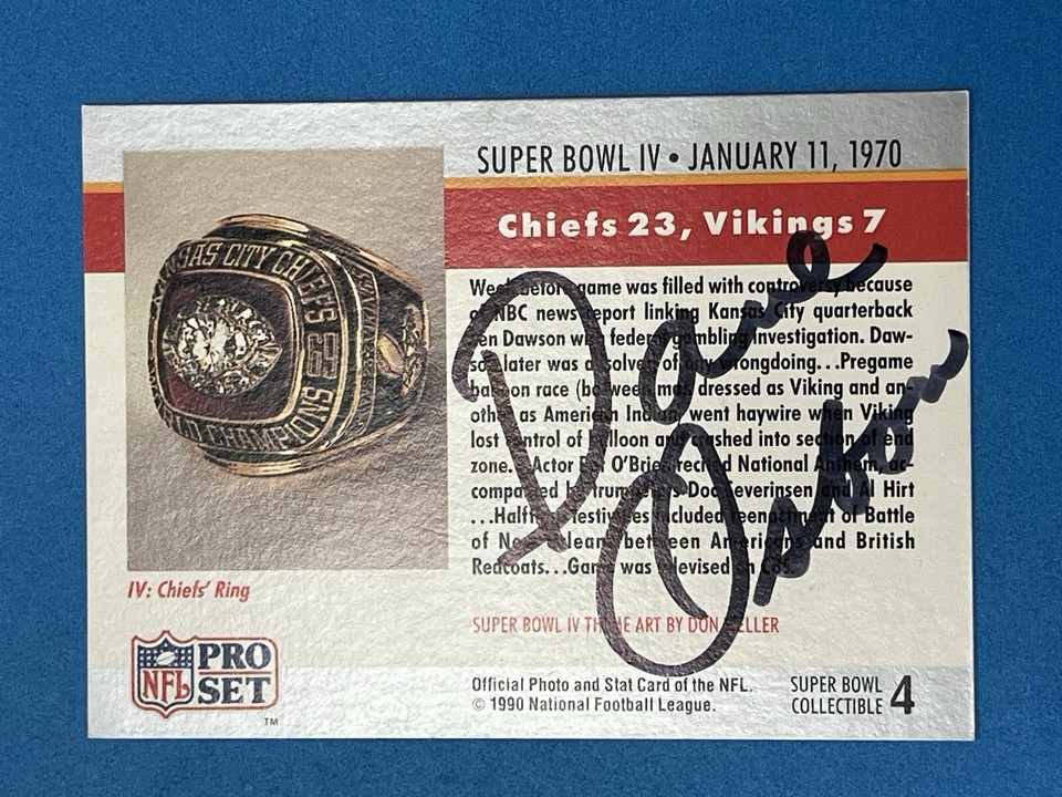 1990 Pro Set Super Bowl IV Card Autographs Signed By 3 Chiefs Vikings ...
