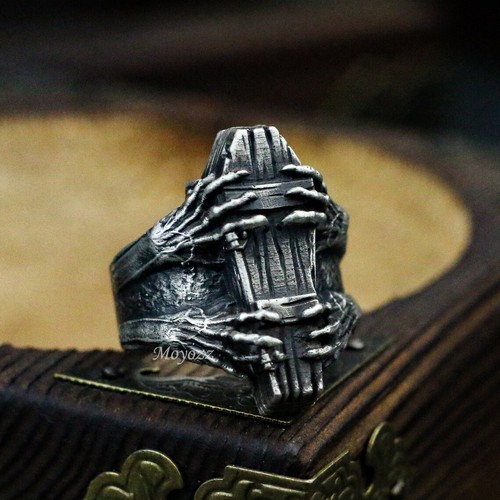 Vintage Style Mens Black Vampire Coffin Steel Skull Ring Stainless ...