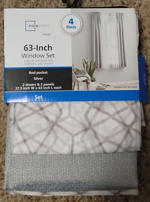 4 Piece Window Set Rod Pocket Curtain Panel Solid Textured 27.5" X 63 ...