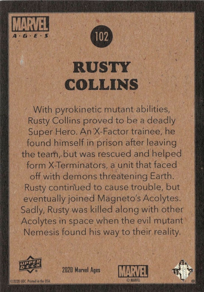 RUSTY COLLINS / Marvel Ages 2021 (UD) MID SERIES BASE Trading Card #102 ...