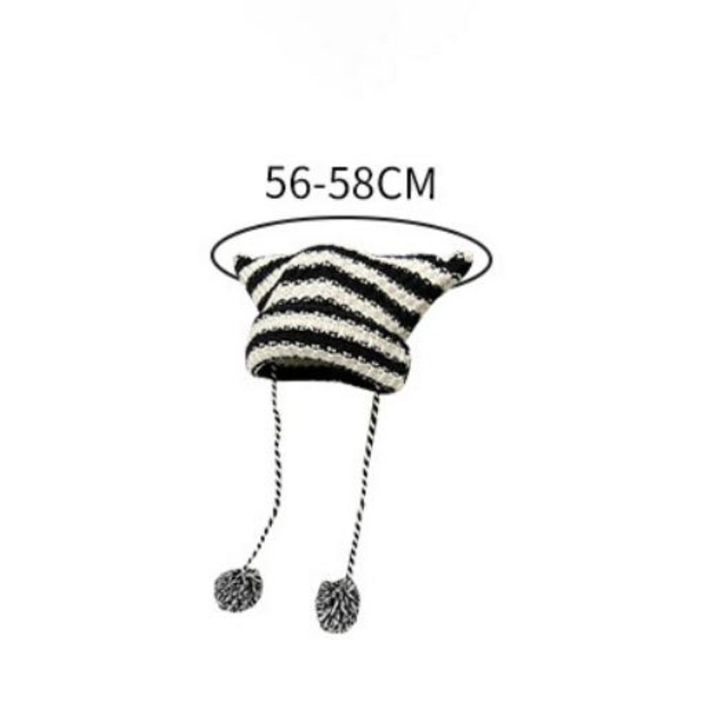 Striped Devil Ear Knitted Wool Caps Japanese Beanie Hat Bonnet Hats ...