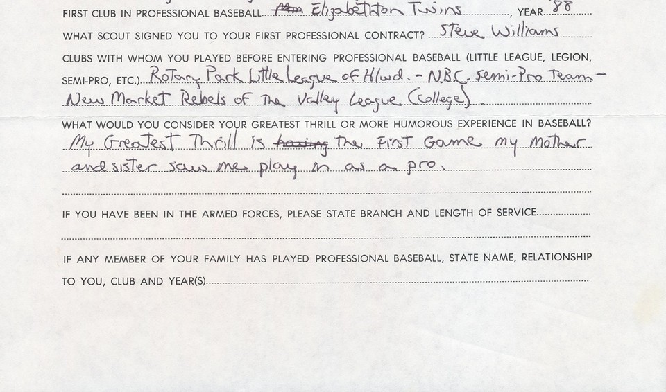 MIKE POMERANZ 1989 SIGNED PRINTED BASEBALL QUESTIONNAIRE PRE MLB | eBay