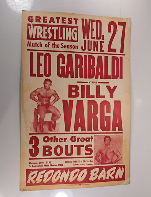 Count Billy Varga Vs. Leo Garibaldi, Vintage Wrestling Event Poster, 22 ...