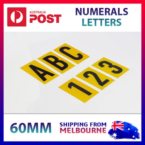 60mm Yellow Black Numerals Numbers & Letters for Door Letterbox Wall ...