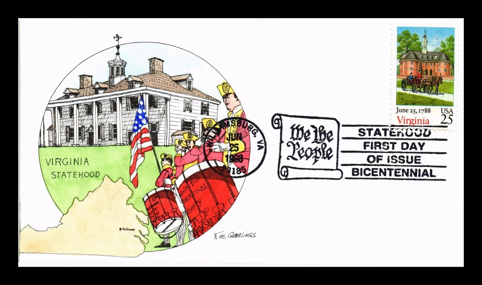 US COVER VIRGINIA STATEHOOD BICENTENNIAL FDC GEERLINGS HAND PAINTED | eBay