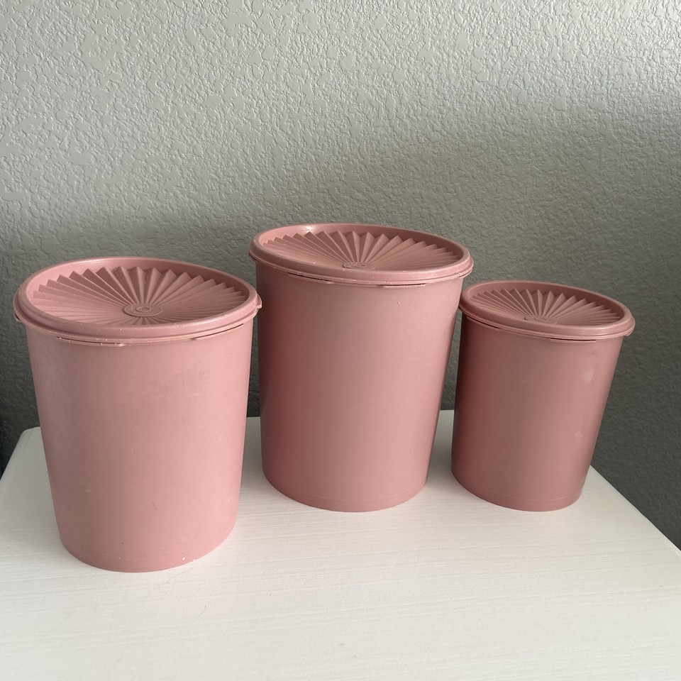 Vintage Tupperware Dusty Rose Pink 3 Nesting Canisters BBBB | eBay
