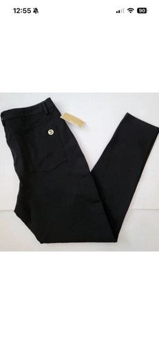 MICHAEL KORS Izzy Skinny Mid Rise Black Viscose Pants MK Logo Womens ...