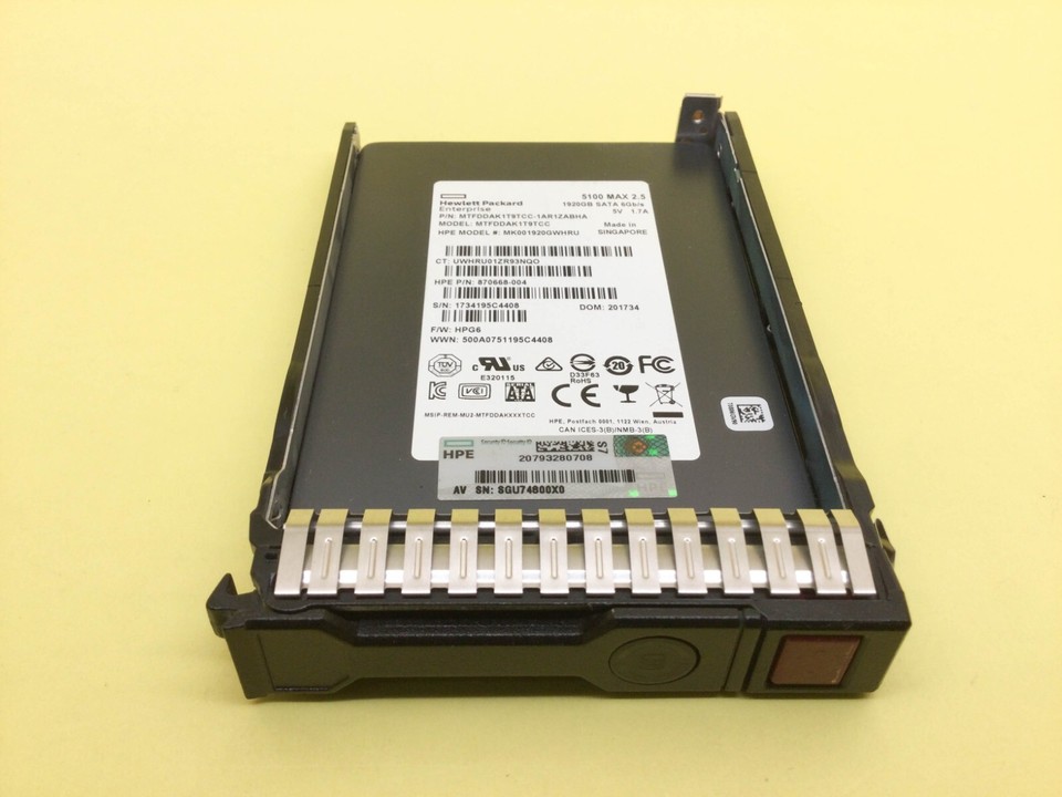 875478-B21 HPE 1.92TB SATA 6G MIXED USE SFF SC SSD 870668-004 w/Blank ...