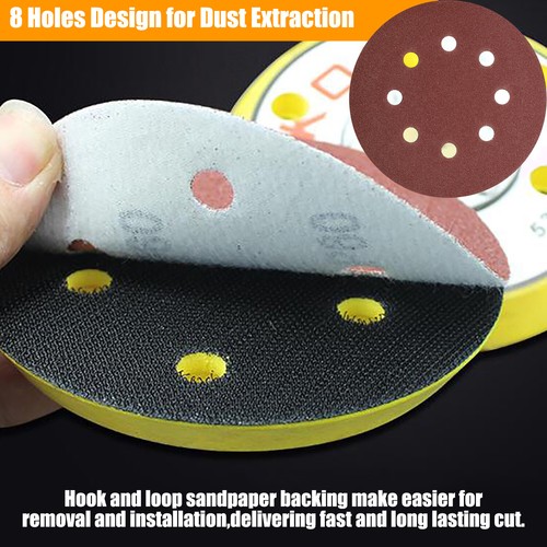 150PC 5 inch Sanding Discs 60-600 Grit Hook Loop 8-Hole Orbital Sander ...