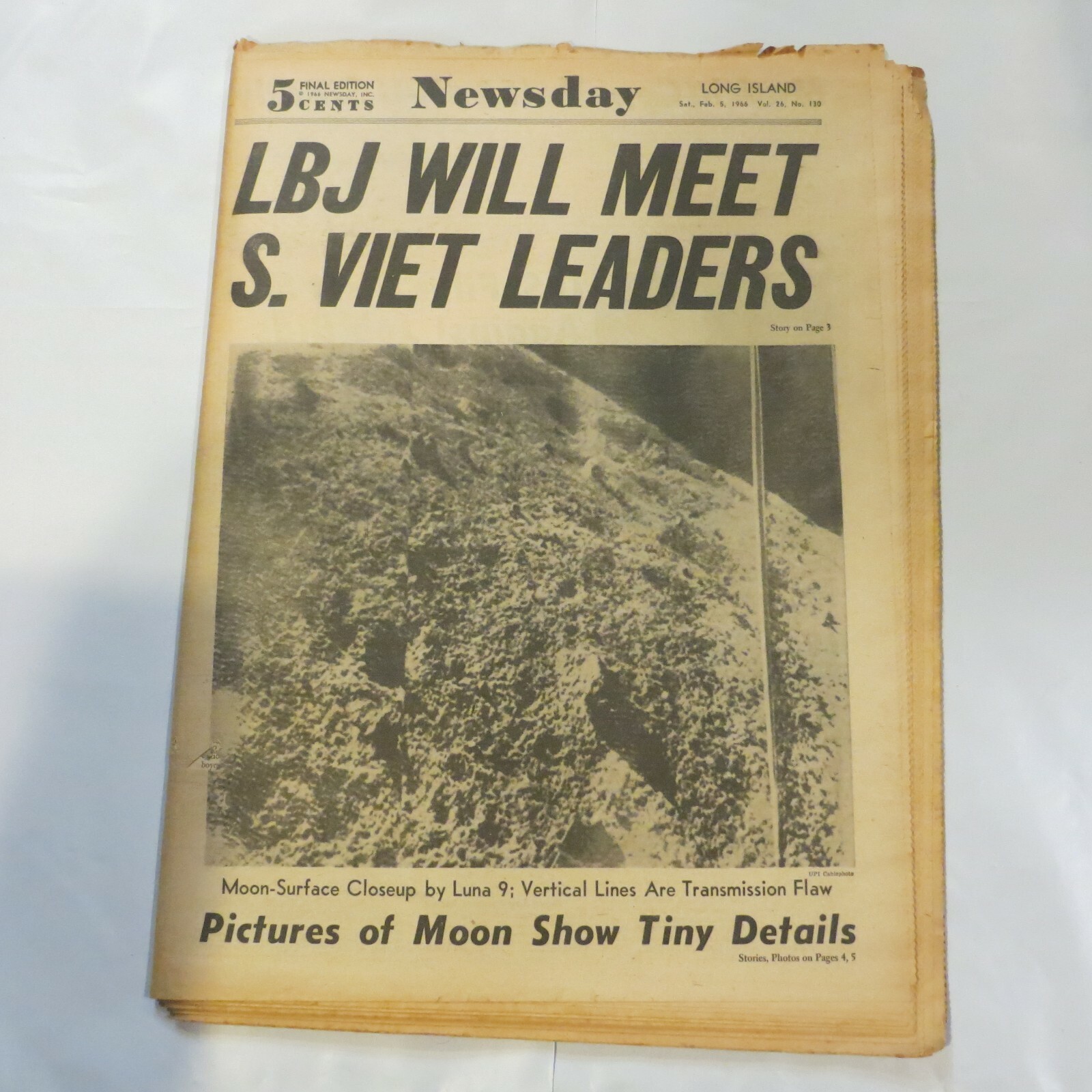 Newsday February 5 1966 Moon Pictures Luna 9 LBJ Will Meet S. Viet ...