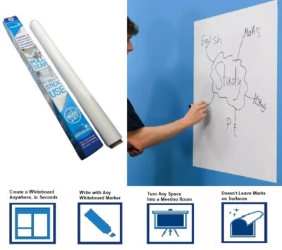 MAGIC WHITEBOARD A1 SHEETS ROLL LARGE PLAIN WHITE Wall Reusable ...