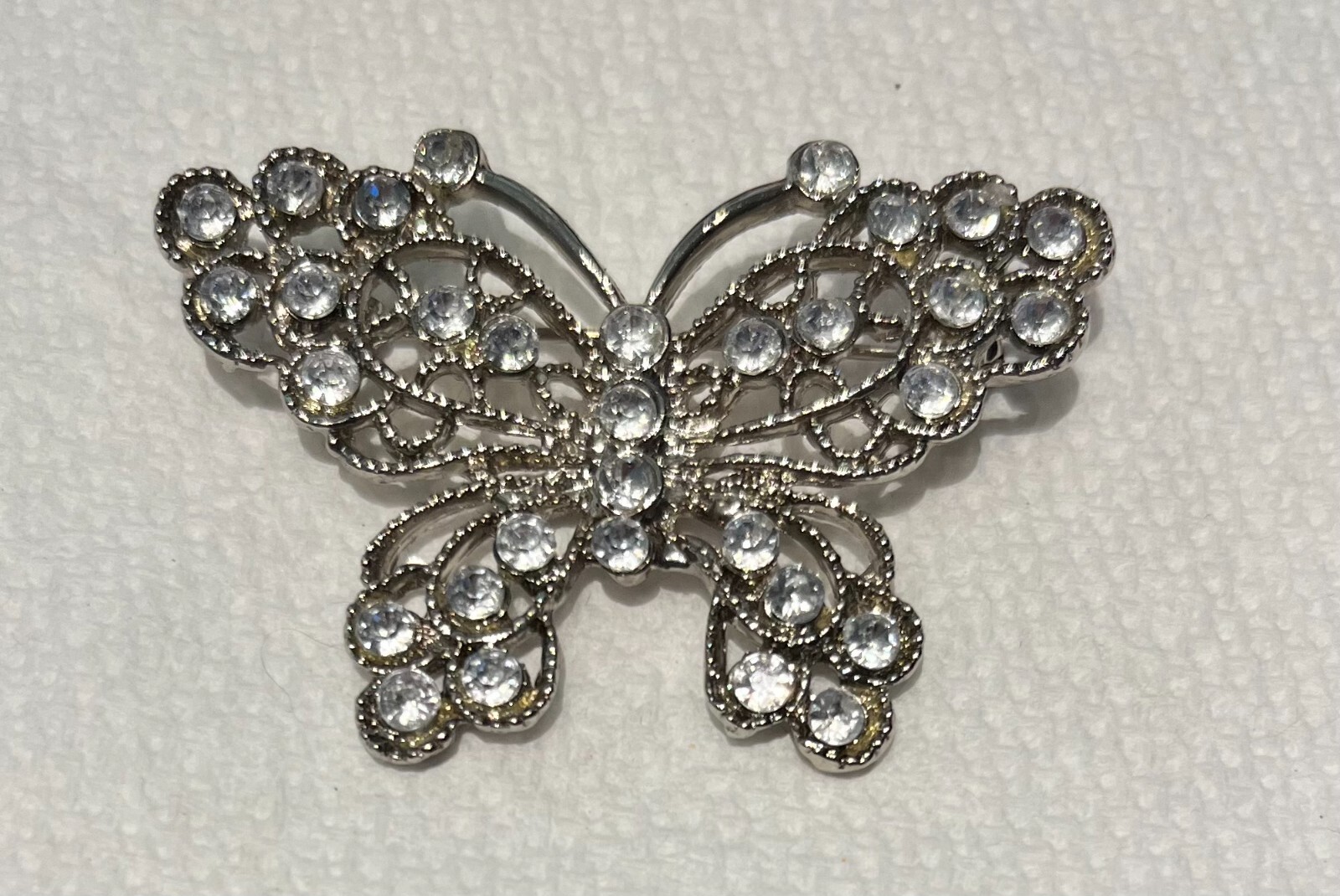 White Rhinestone Silver Color Metal Large Butterfly B… - Gem