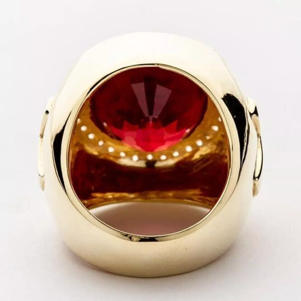6 Ct Natural Ruby & 0.36 Ct Lab Grown Diamond Men's Bishop Ring 14K ...