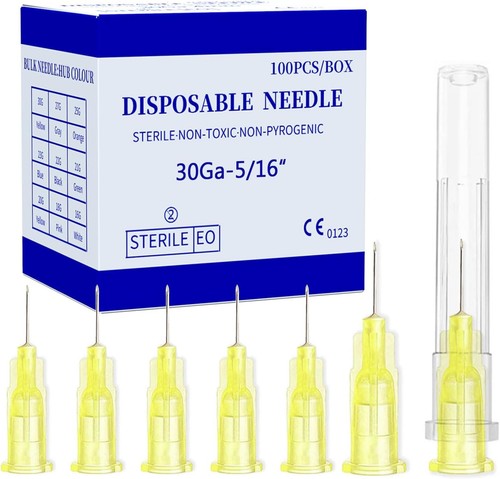 Disposable Luer Lock Needle 30Ga 5/16 Inch 8mm 100Pack(30Ga-5/16IN) 30G ...