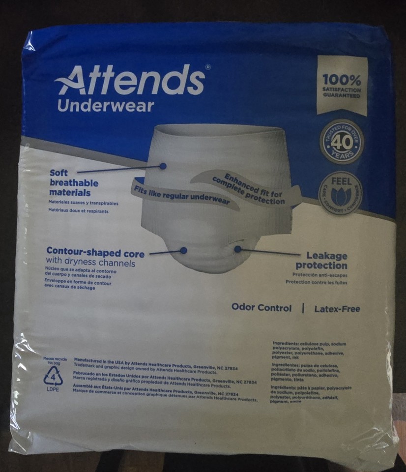 56 Count 4 Pack Attends Protective Underwear XL 58''-68'' EXTRA HEAVY ...