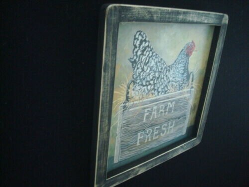 Primitive Country Print *FARM FRESH CHICKEN IN BOX* black frame 9 1/2 ...