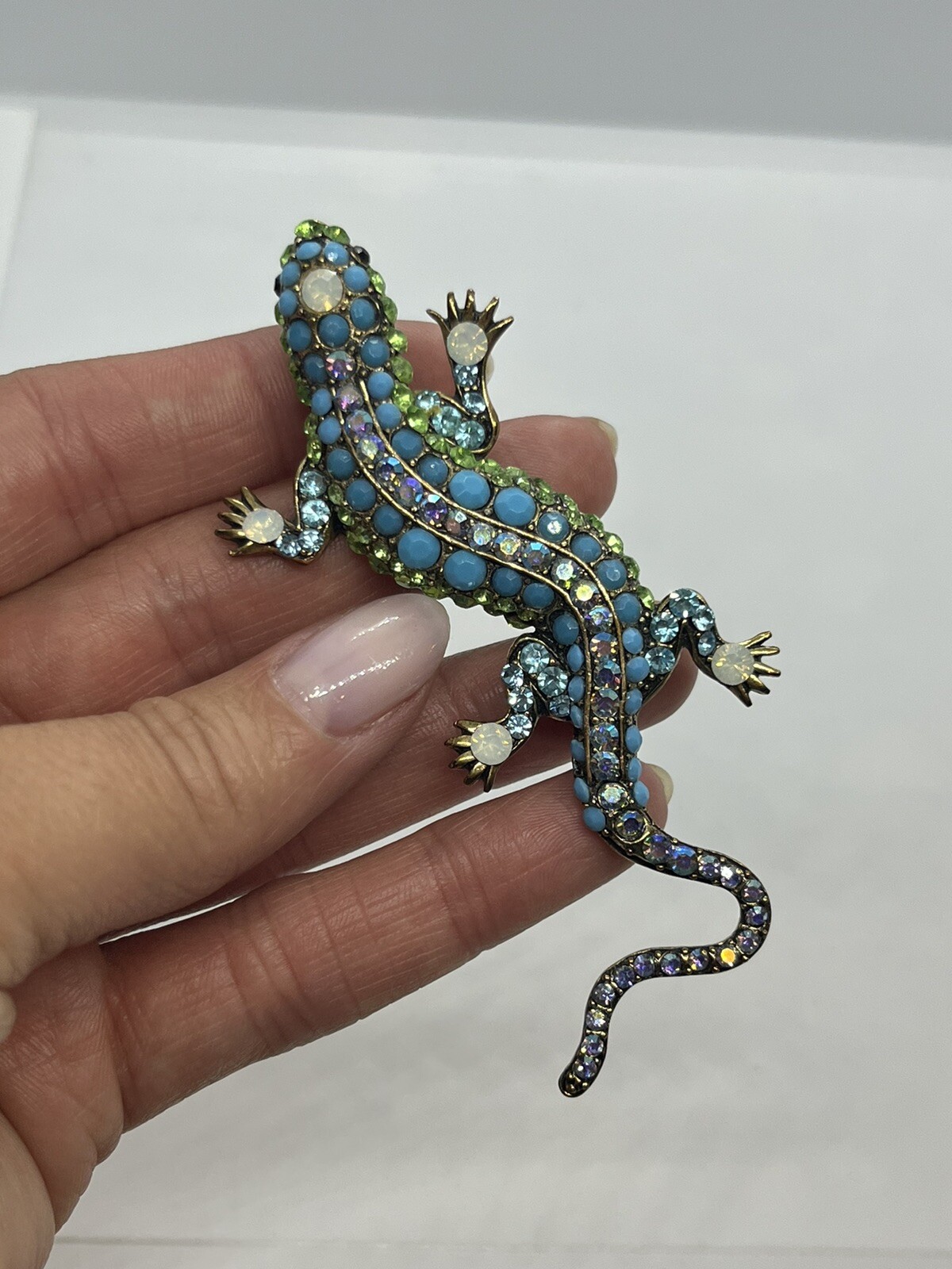 Vintage rhinestone lizard gecko reptile brooch pin au… - Gem