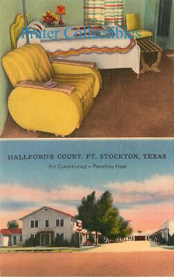 Texas, TX, FT Stockton, Hallford's Court Linen Postcard 1955 Panelray ...