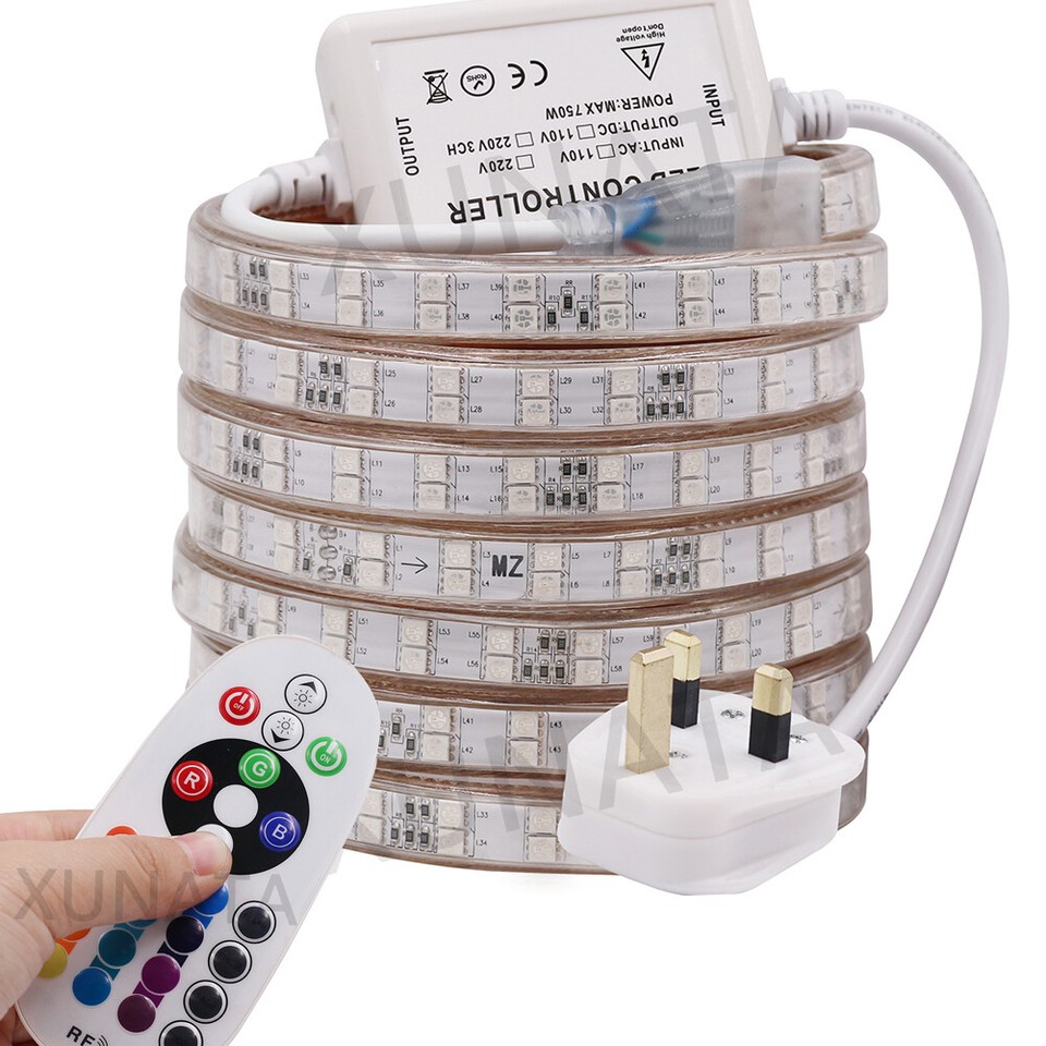 RGB LED Strip Lights 220V 240V 5050 SMD Rope Tape Waterproof IP67 UK ...