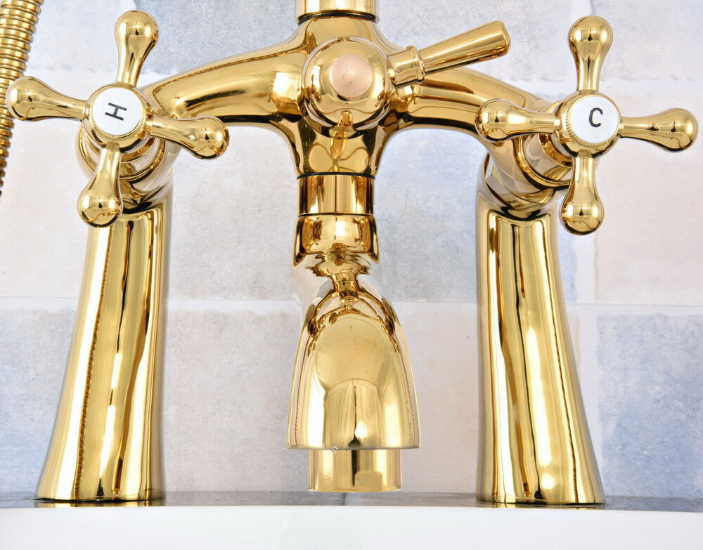 Gold Color Brass Deck Mounted Bathroom Claw foot Tub Faucet Mixer Tap ...