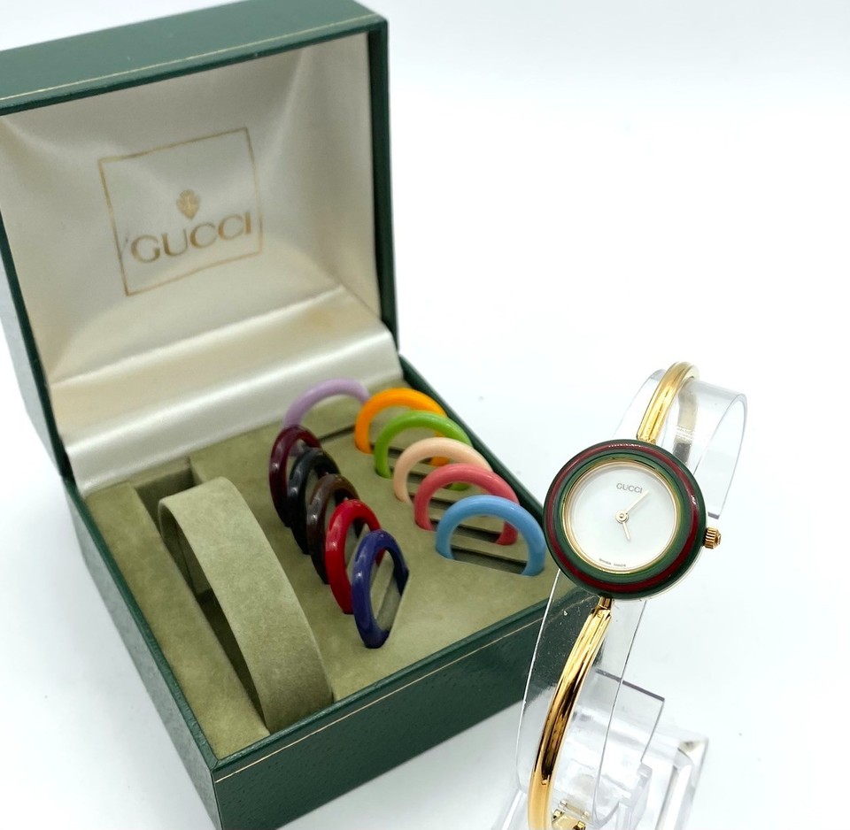 Gucci Change Bezel 12 Colors Watch Quartz Gold White Dial Women ...