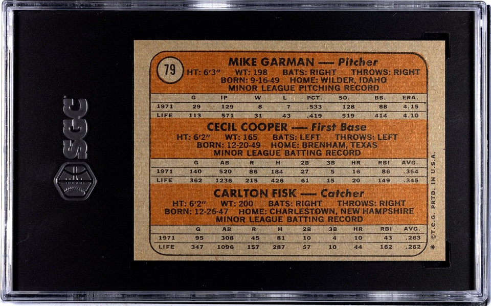 1972 Topps #79 Carlton Fisk Rookie SGC 6 Boston Red Sox HOF Baseball ...