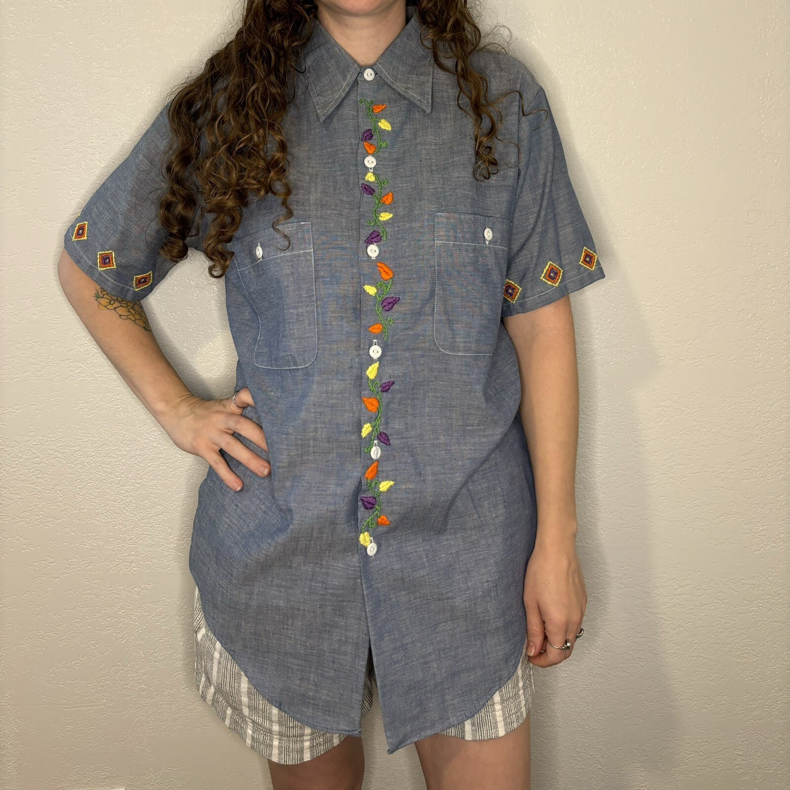 Vintage American 70s Big Mac Hand Embroidered Chambra… - Gem