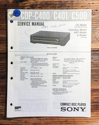 Sony CDP-C400 CDP-C401 CDP-C500 CD Player Service Manual *Original* | eBay