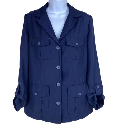 Travelsmith Womens Jacket Size 6 Pockets Navy Blue Lined Button Front ...