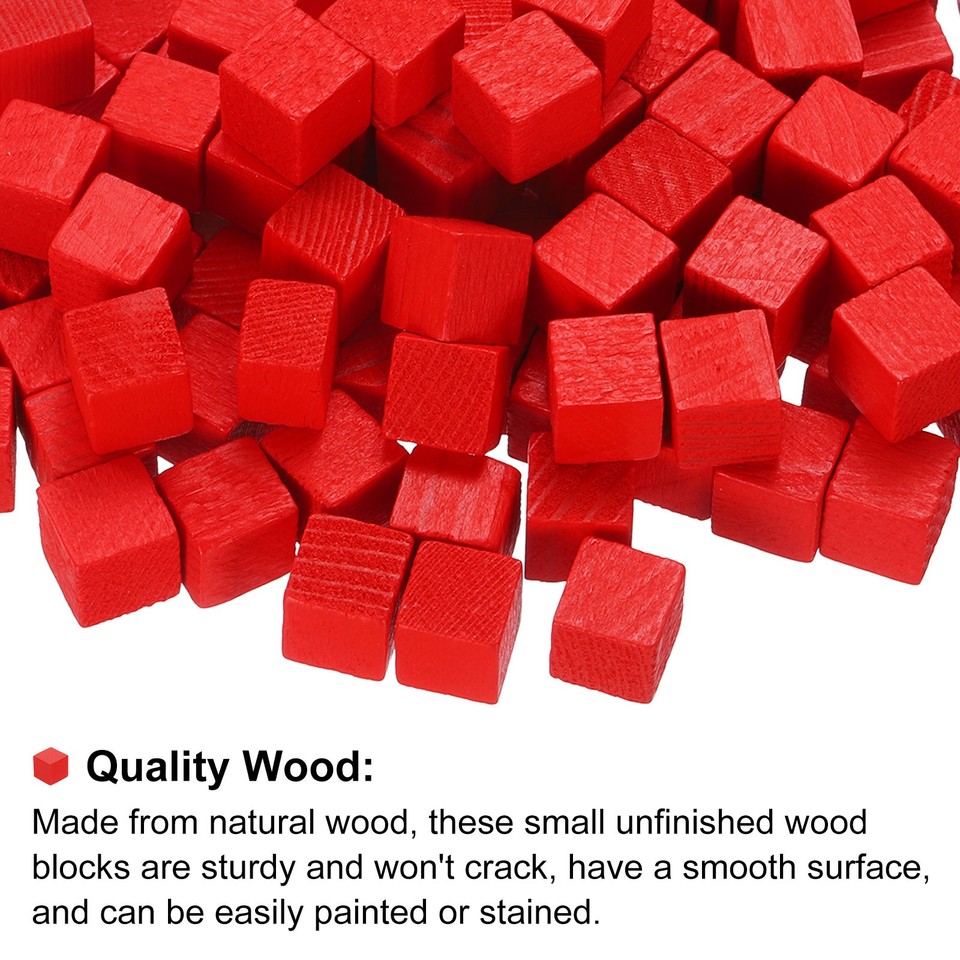 300Pcs Wood Blocks for Crafts, 1cm Cube Pine Wood Square Block, Red ...