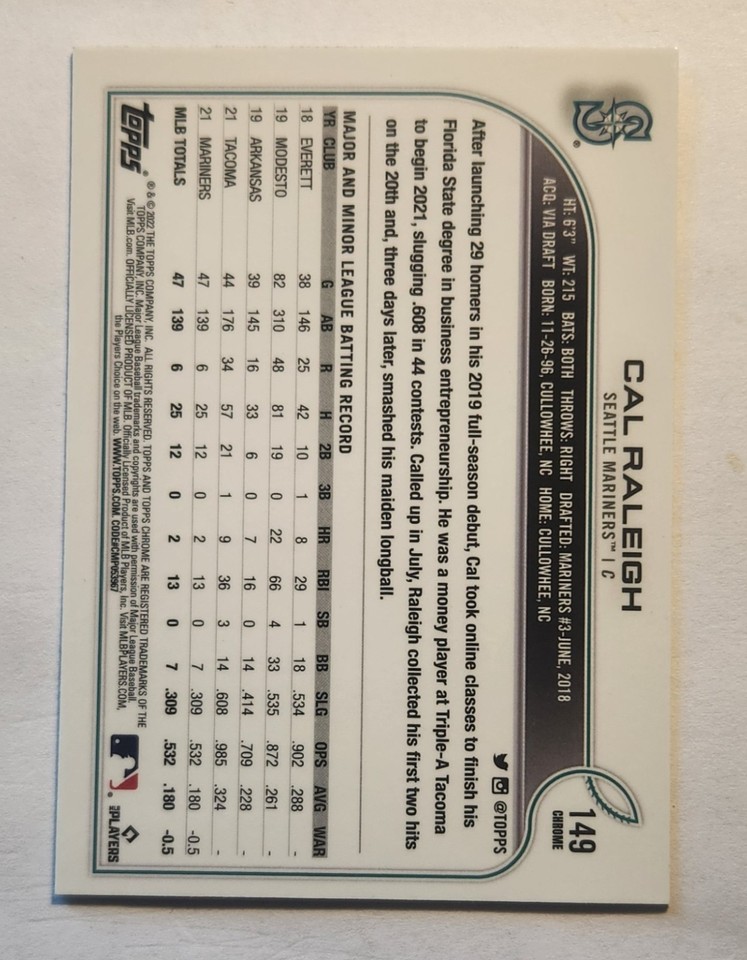 2022 Topps Chrome Cal Raleigh RC #149 Mariners | eBay