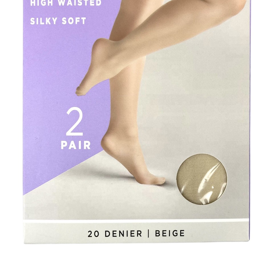 SILK IMPRESSIONS Sheer Shimmer High Waisted 2 Pair S Beige Pantyhose 20 ...