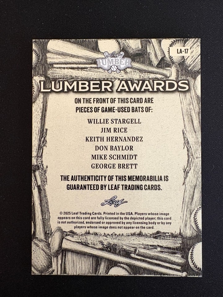 2025 Leaf Lumber Lumber Awards MVP Gold 1/1 Game Used Stargell Rice ...