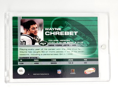 MINT #/ED FOIL SP 2002 Atomic Non Die Cut #65 Wayne Chrebet NEW YORK ...