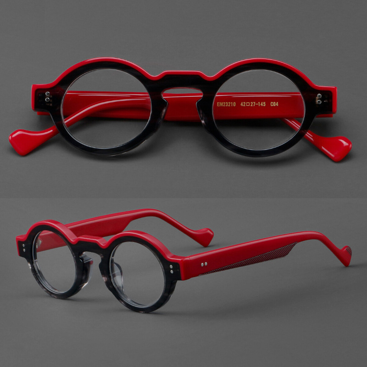 Vintage Small Round Eyeglass Thick Frames Mixed-color Quirky Glasses ...