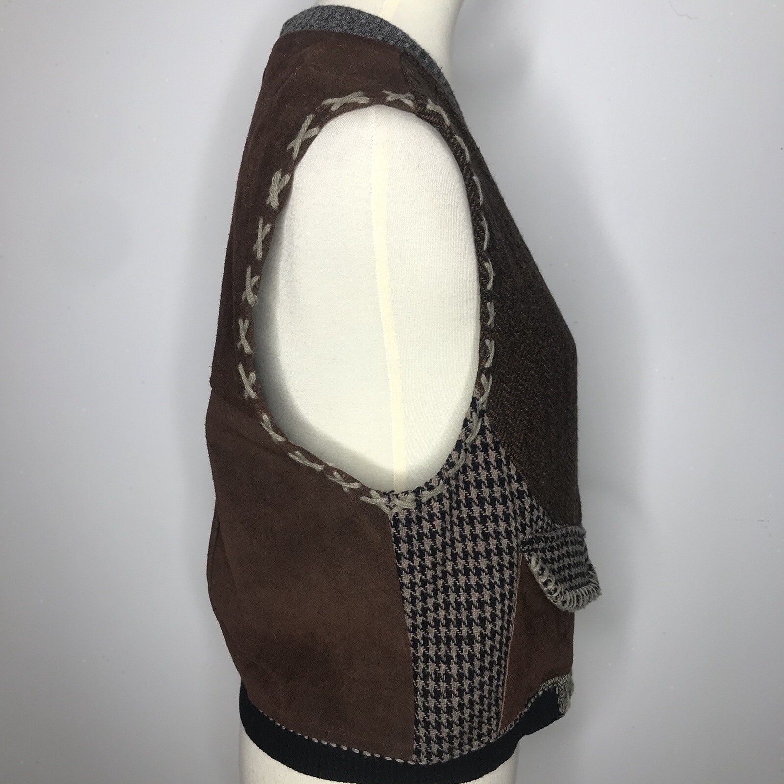 Vintage Jou Jou Vest BOHO Patchwork Leather & Wool Blend Stitches ...
