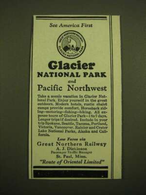 1924 Great Northern Railway Ad - See America First Glacier National ...