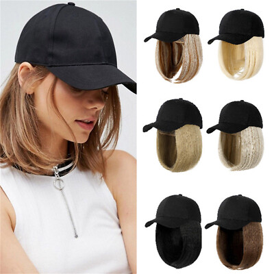 Baseball Cap Wigs For Women Black Hat With Bob Hair Attached Hairpieces ...