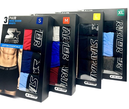 New Starter Men 3 Pack Cotton Essential 4 Way Stretch Boxer Briefs ...