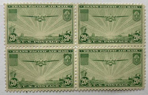 1937 U.S. MINT STAMPS BLOCK #C21 20C AIRMAIL CHINA CLIPPER | eBay