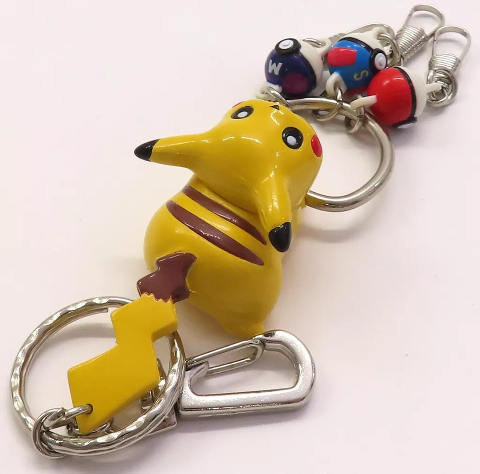 Pokemon Pikachu Keychain 8.5cm w/ 3 Carabiners Prize Figure Plush | eBay