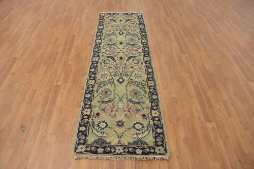 Green/ Navy Blue Oushak Oriental Runner Rug 3x8 ft Handmade Wool ...