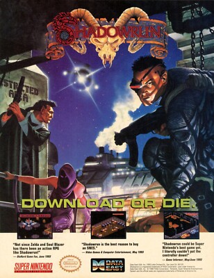 Shadowrun Super Nintendo SNES 1993 Game Promo Ad Wall Art Print Poster ...