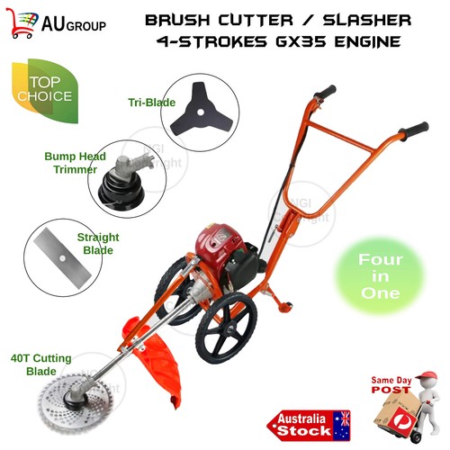 COMMERCIAL 4 STROKES GX35 WHEELED WALK BEHIND GARDEN SLASHER TRIMMER ...