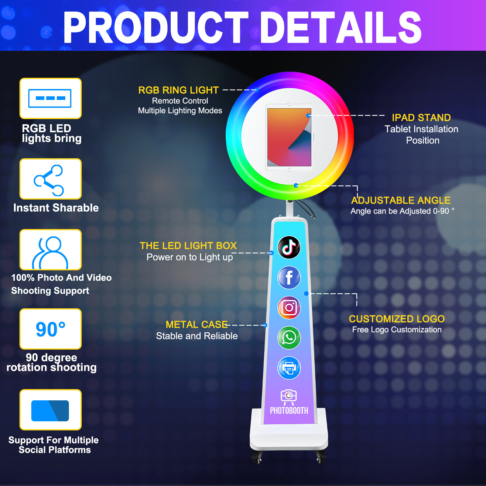 6 in 1 Portable Photobooth Shell Floor Standing iPad Photo Booth for ...