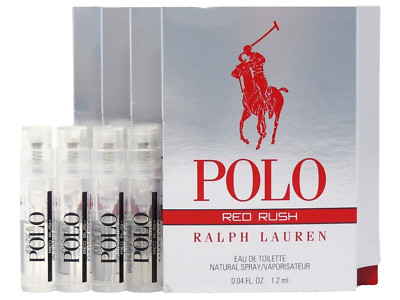 RALPH LAUREN POLO RED RUSH EDT 1.2ml .04fl oz x 4 COLOGNE SPRAY SAMPLE ...