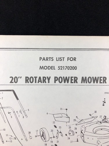 AMF 20" ROTARY POWER MOWER PARTS LIST MANUAL MODEL 52170200 P/N 60591 ...