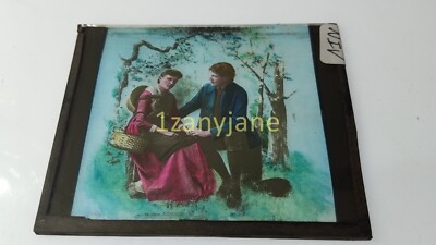 NIV Glass Magic Lantern Slide Photo WOMAN SITTING MAN KNEELING IN ...