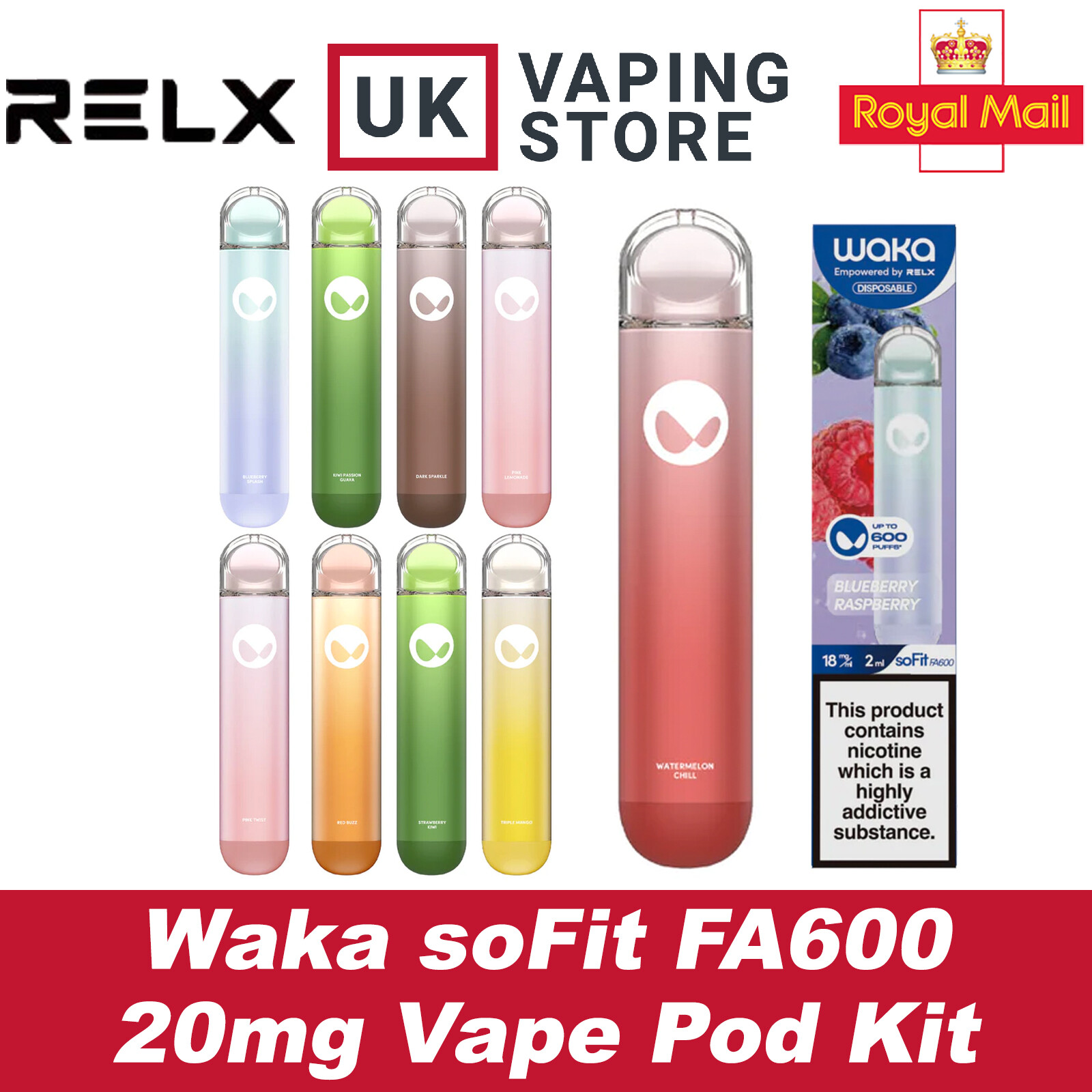 Relx Waka soFit FA600 Disposable Kit - 20mg Vape Pod Kit 600 Puffs E ...