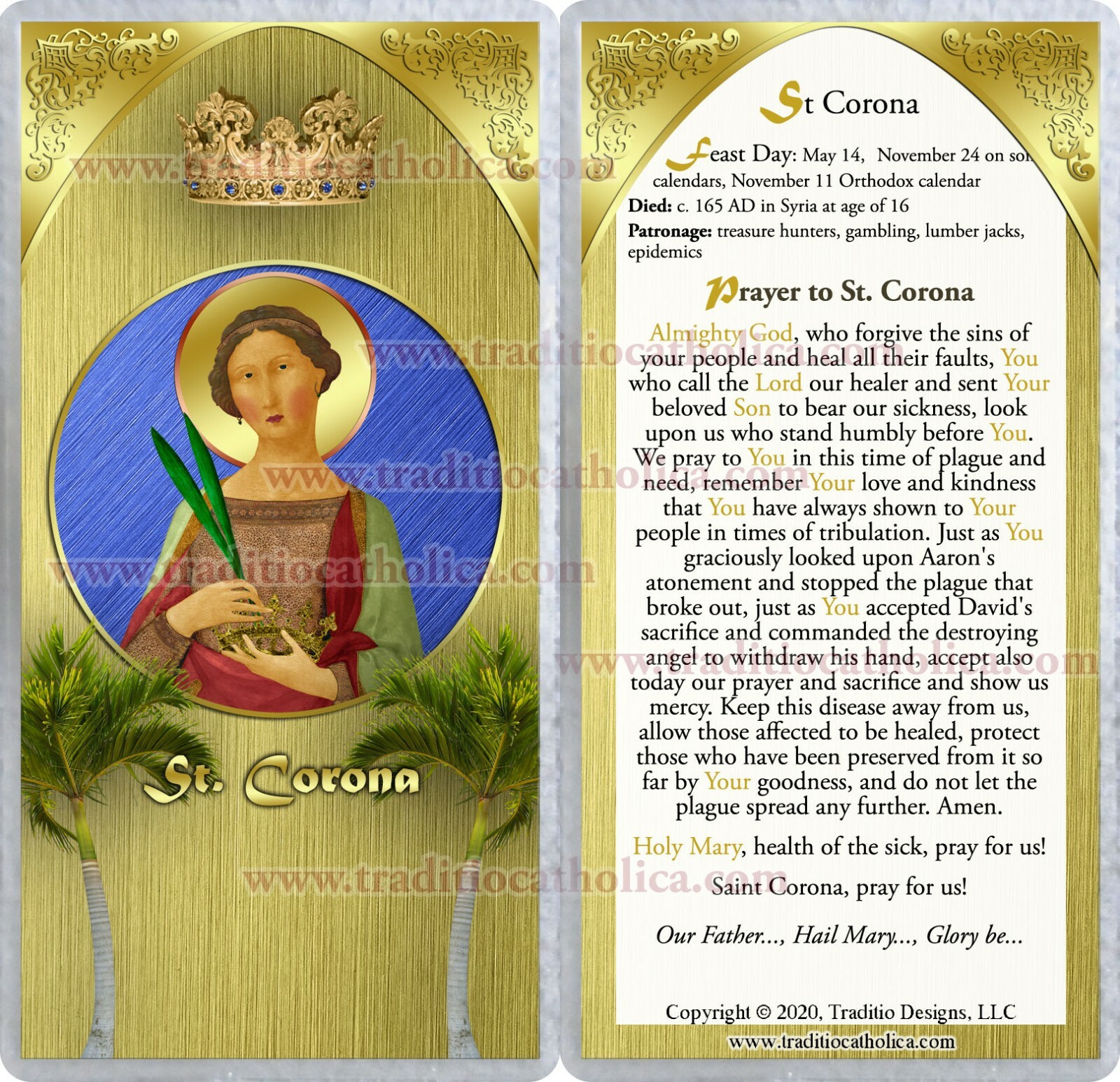 Saint St Corona, now patron of pandemics - Eastern Orthodox laminated ...